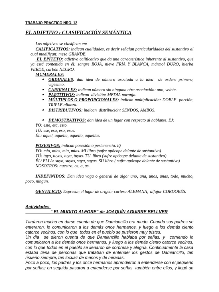 Tp12 de 2 AÑO Adjetivo | PDF | Adjetivo | Sintaxis