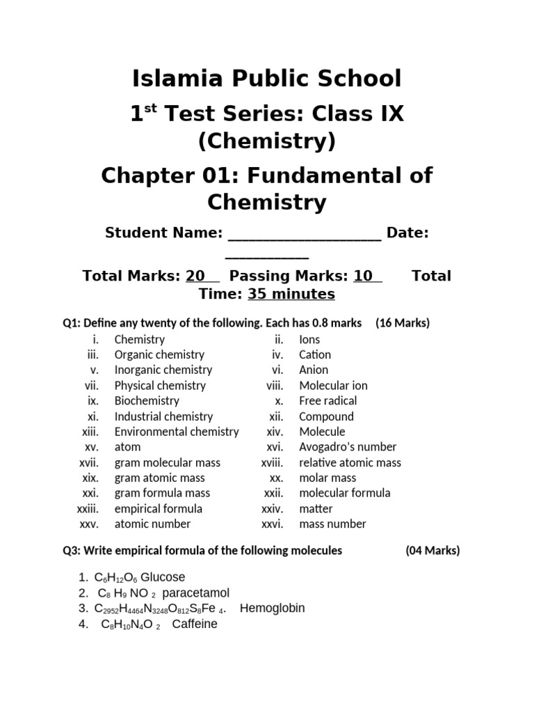 Chapter 01 Fundamental of Chemistry 1st | PDF