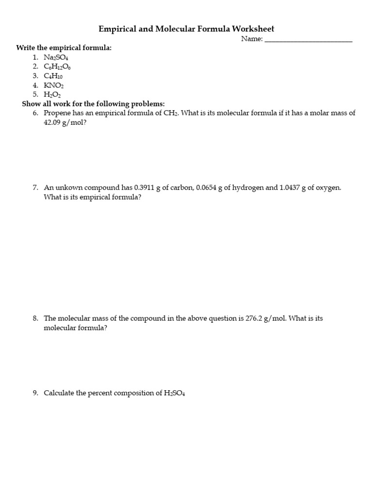 Empirical and Molecular Worksheet | PDF | Molecules | Oxygen