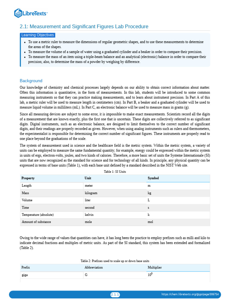 Chem121 Week1Lab SigFigs | PDF | International System Of Units ...