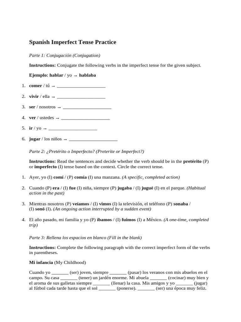 Spanish Past&Imperfect Tense Exercises | PDF