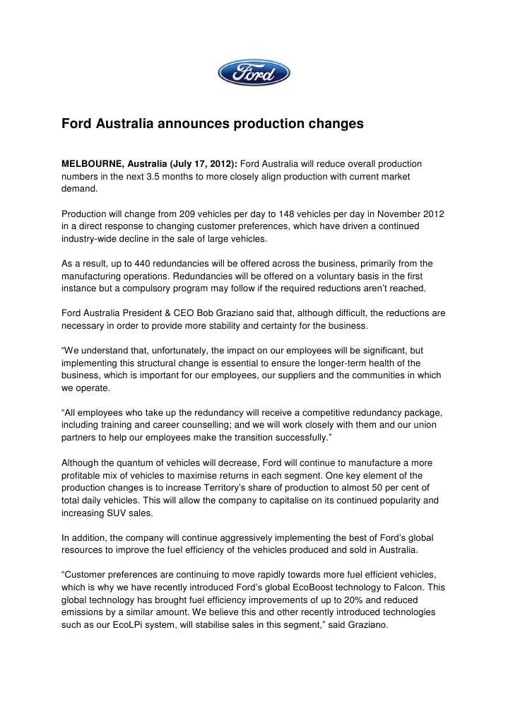 Ford Statement | PDF | Ford Motor Company | Employment