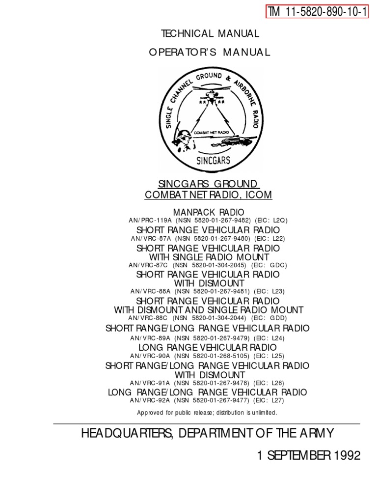 TM 11-5820-890-10-1 Technical Manual Operator's Manual SINCGARS Ground ...
