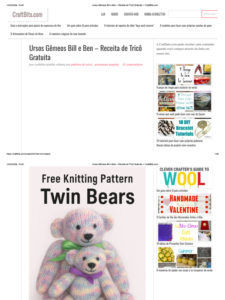 Ursos Gêmeos Bill e Ben – Receita de Tricô Gratuita — CraftBits.com ...