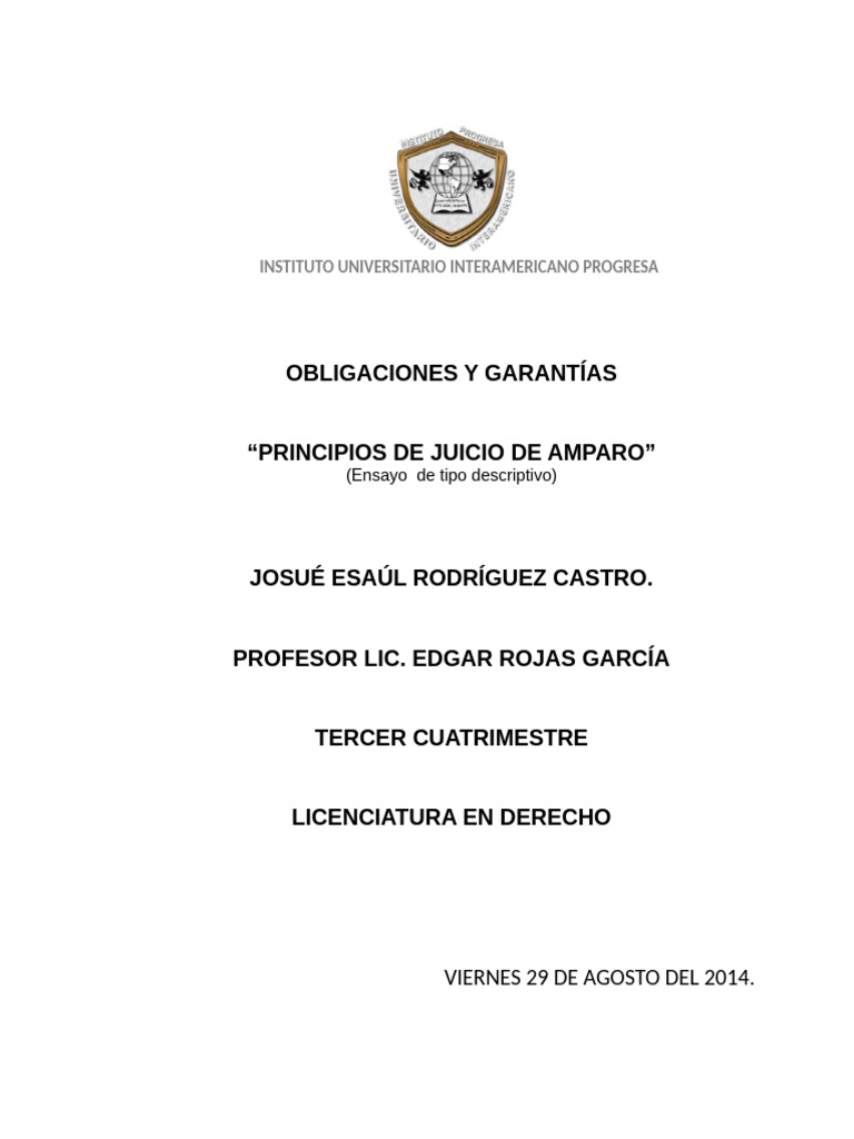 Ensayo. Principios de Juicio de Amparo. Esaúl Rodríguez. | PDF | Caso ...