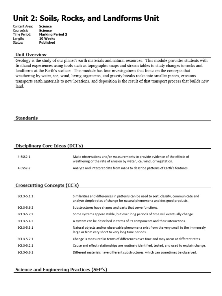 Unit - Unit 2 - Soils, Rocks, and Landforms Unit - 20191104220530 | PDF ...