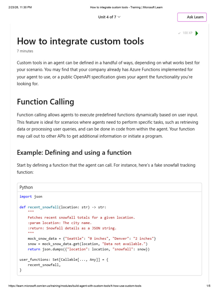 How To Integrate Custom Tools - Training - Microsoft Learn | PDF ...