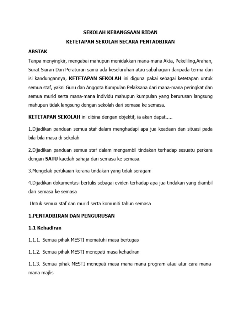 Ketetapan Sekolah Secara Pentadbiran Tahun 2026 | PDF