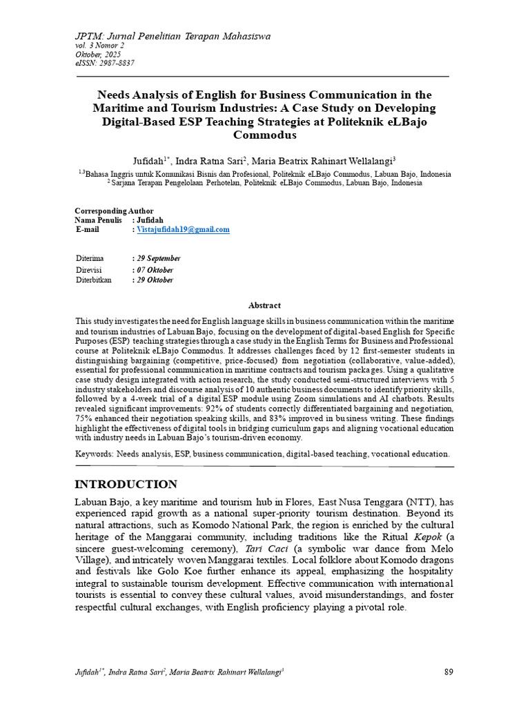 Needs Analysis of English For Business Communication in The Maritime ...
