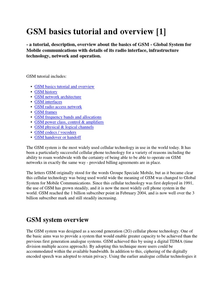 GSM Basics Tutorial and Overview | PDF | Gsm | Radio Resource Management