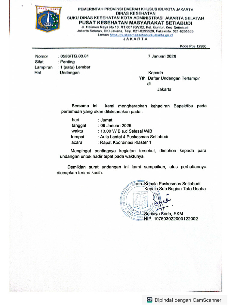 Undangan Rapat Koordinasi Klaster 1 | PDF