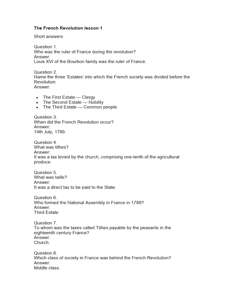 French Revolution All Possible Questions | PDF | French Revolution ...