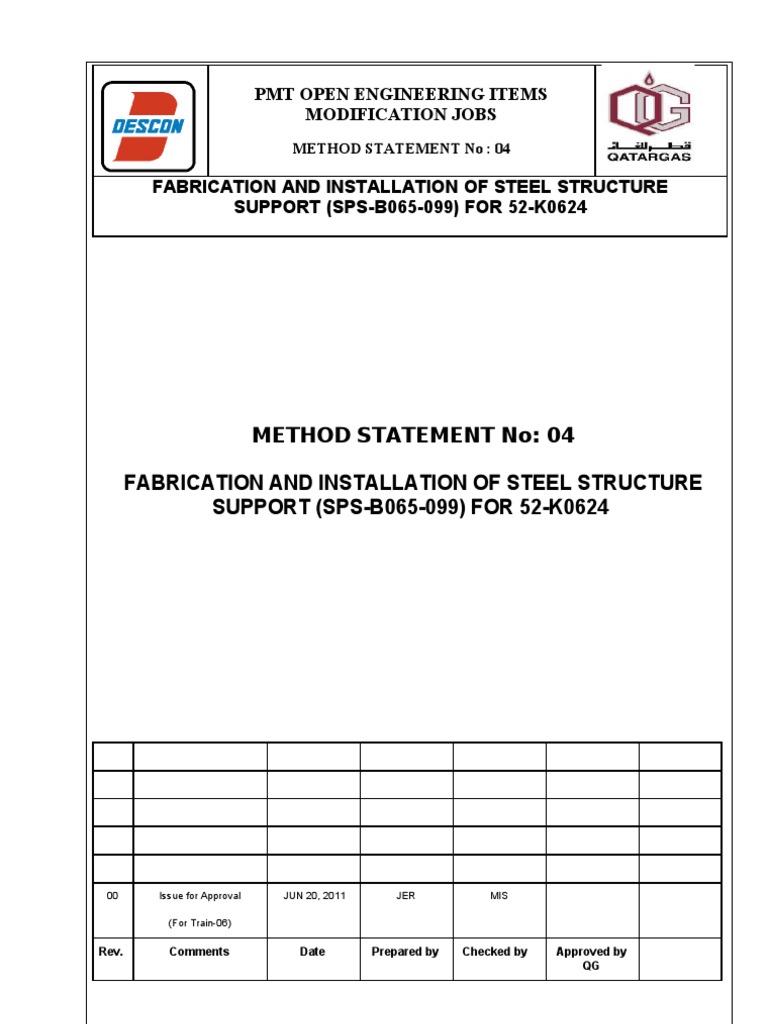 Method Statement No: 04 Fabrication and Installation of Steel Structure ...