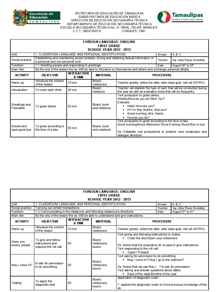 1 Plan Bim 1 | PDF | English Language | Teachers