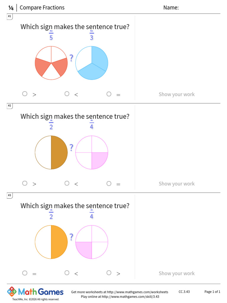 3 43 Compare Fractions | PDF