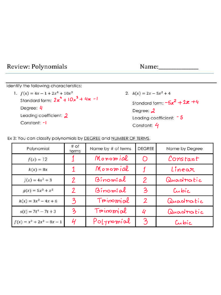 Polynomials Course 1 Answer Key | PDF