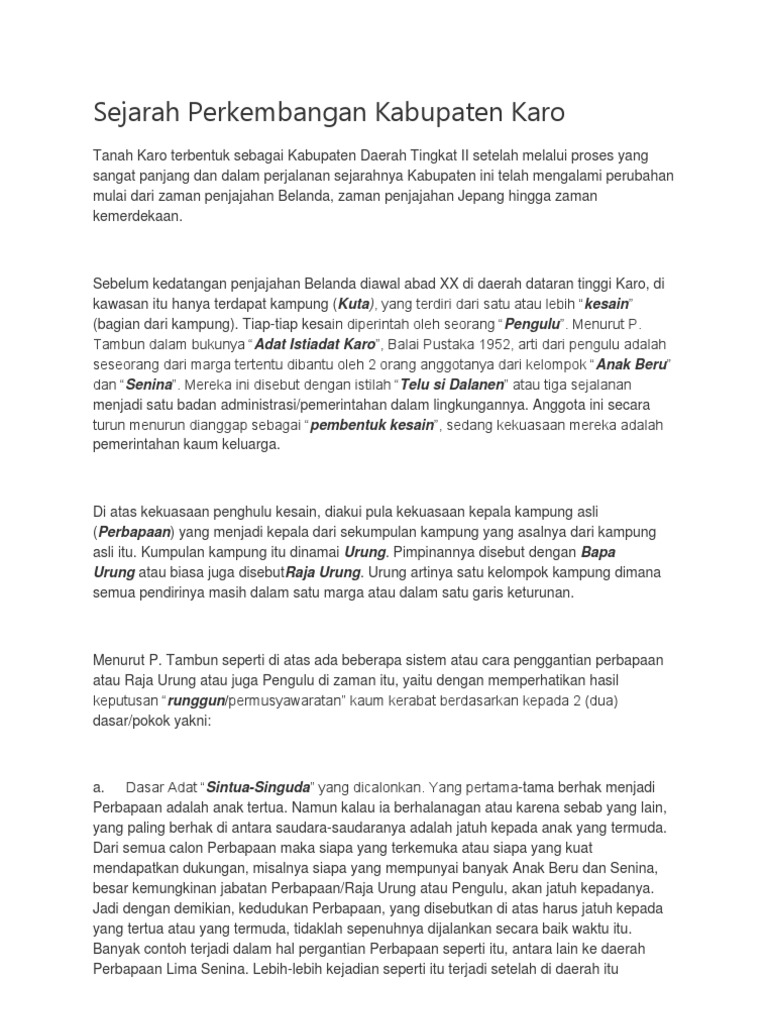 Sejarah KAB KARO | PDF