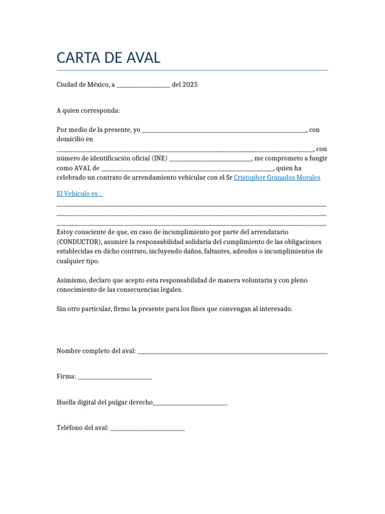 Carta de Aval | PDF