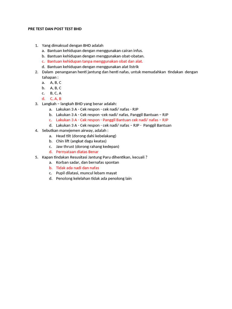 Pre Test Dan Post Test BHD 2023 | PDF