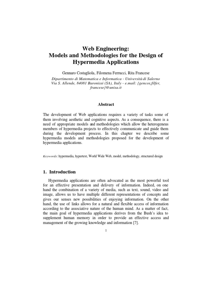 Web Engineering: Models and Methodologies For The Design of Hypermedia ...