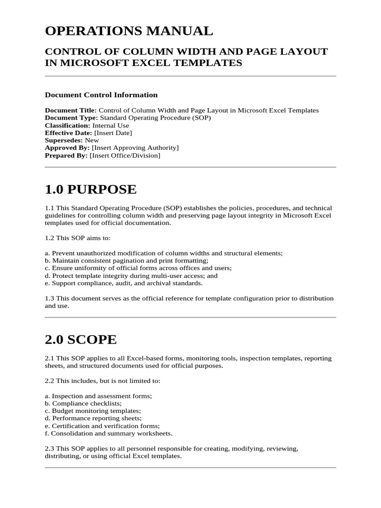 Operation Manual - Column Widths in Excel To Preserve Page Layout and ...
