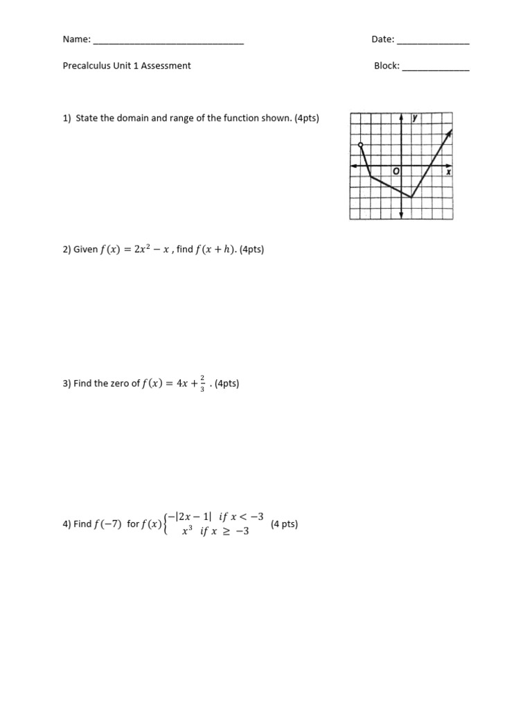Precalculus Unit 1 Assessment | PDF
