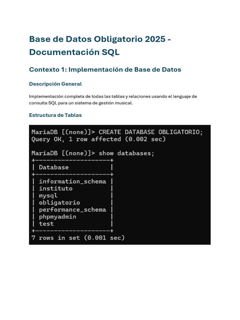 Base de Datos Obligatorio 2025 - Documentación SQL | PDF | SQL | Bases ...
