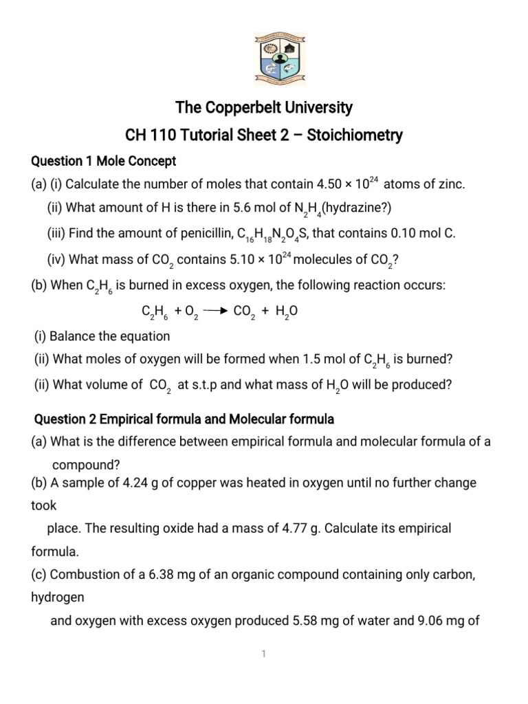 2020 Tutorial, Stoichiometry1 | PDF