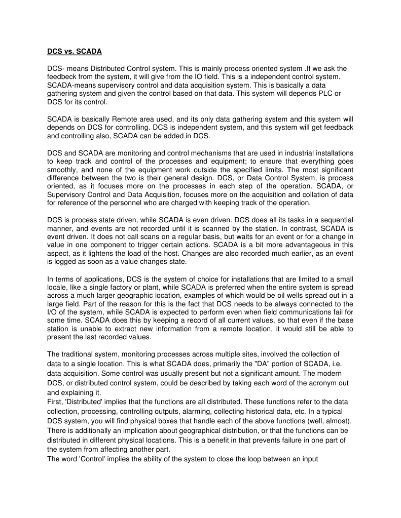 Dcs Vs Scada | PDF | Scada | Programmable Logic Controller