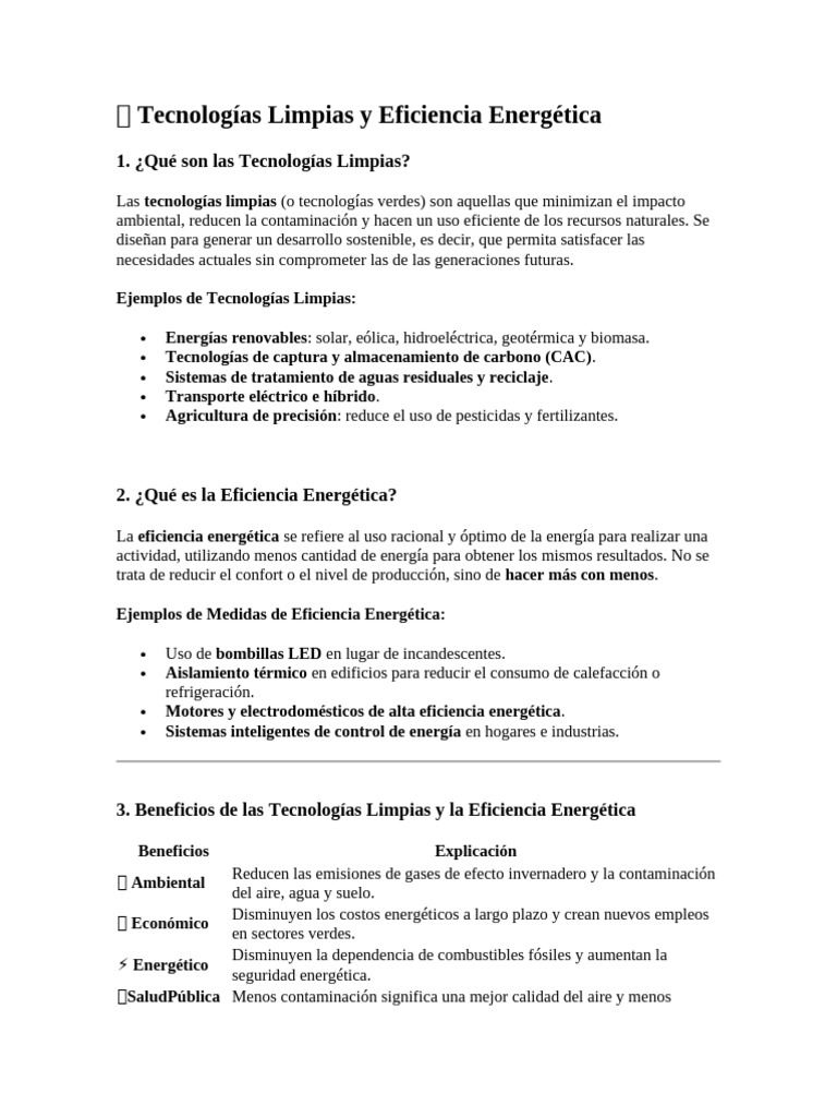 Tecnologías Limpias y Eficiencia Energética | PDF | Uso eficiente de ...