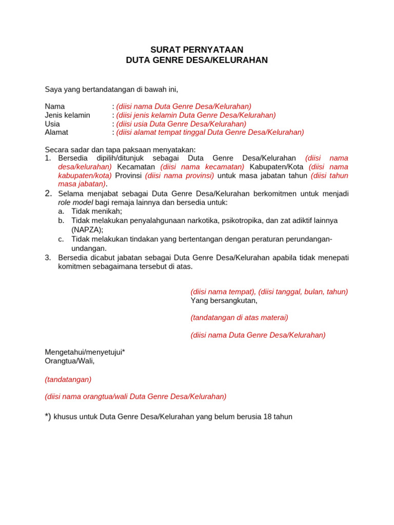 Surat Pernyataan Dugen Desa-Kelurahan | PDF
