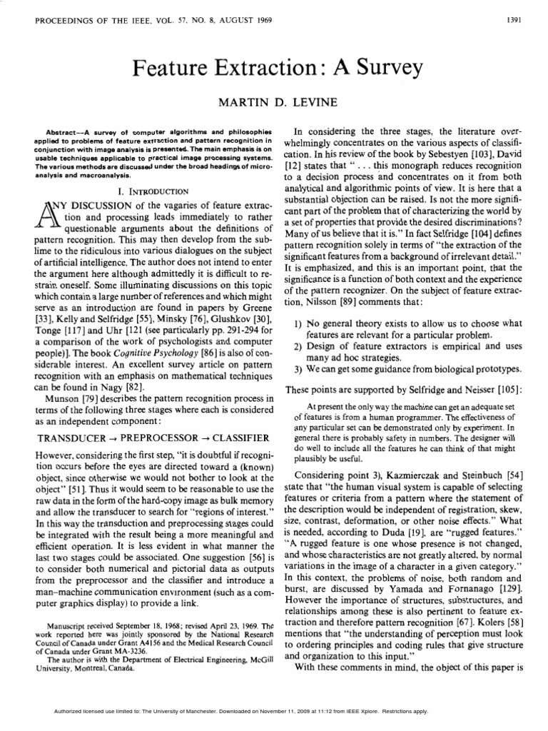Feature Extraction A Survey Pdf Pattern Recognition Image Scanner