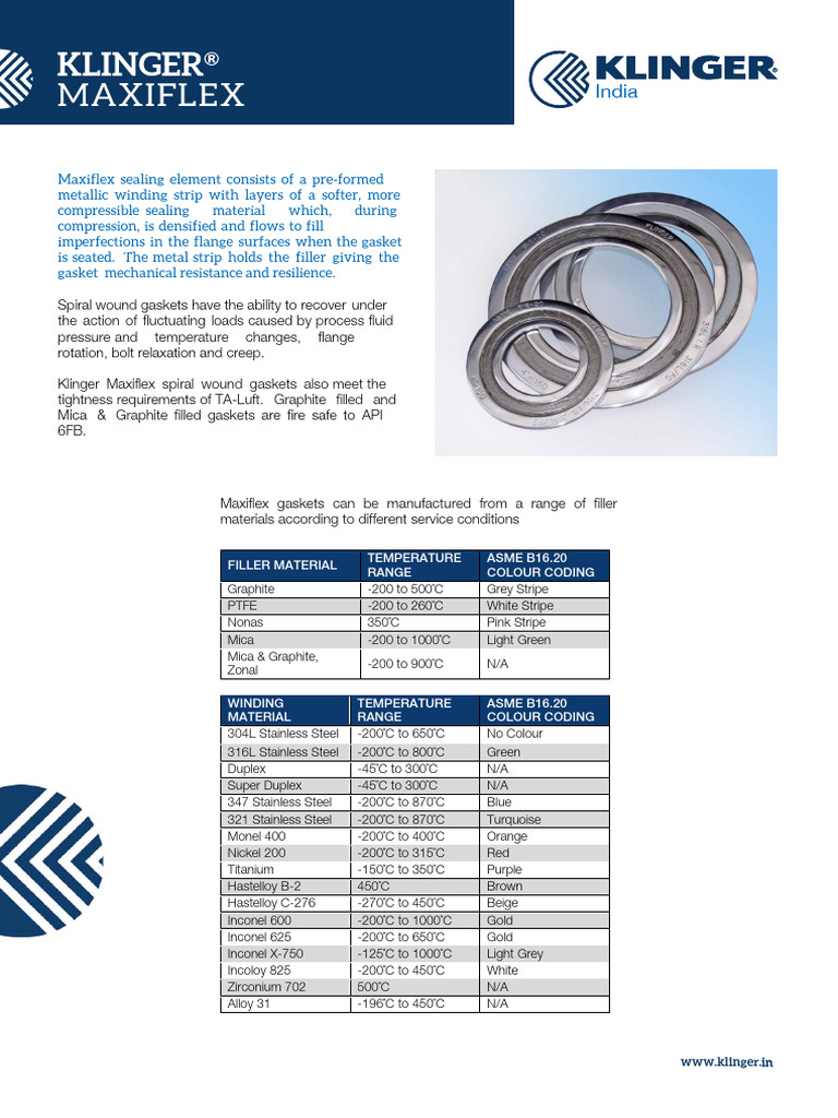 Klinger Maxiflex Spiral Wound Gasket Datasheet | PDF | Building ...