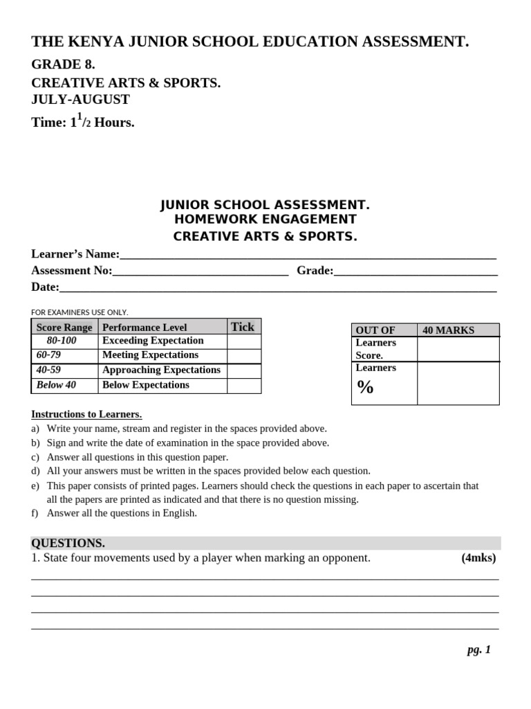 g8 Creative Arts and Sports Homework | PDF | Chess Openings | Chess