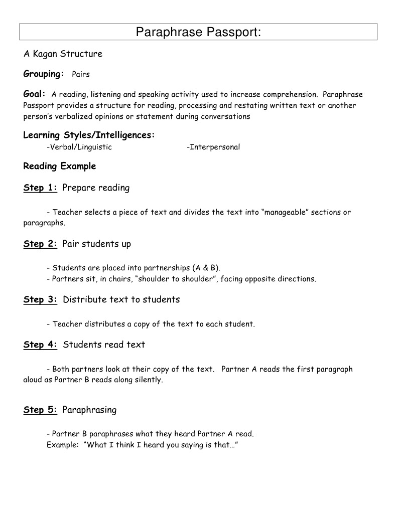 Paraphrase Passport Activity Guide | PDF