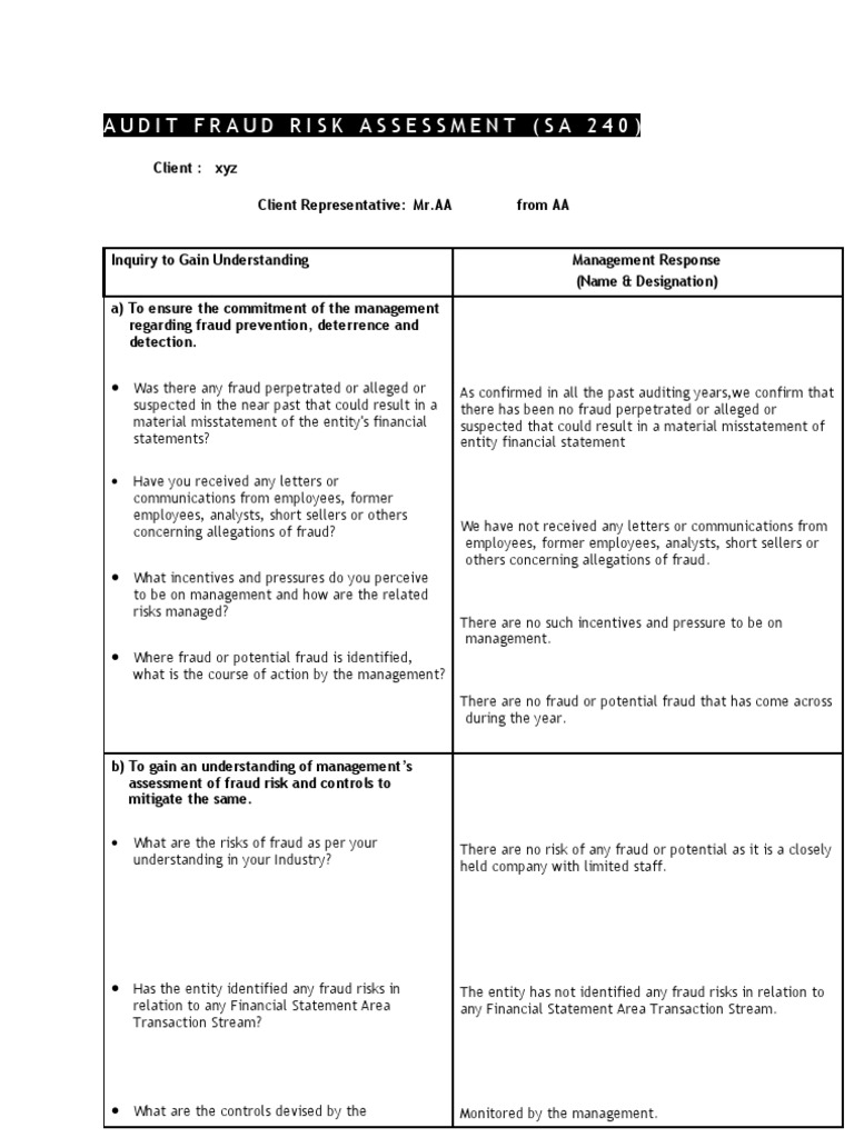 Audit Fraud Risk Assessment | PDF | Internal Audit | Audit Committee