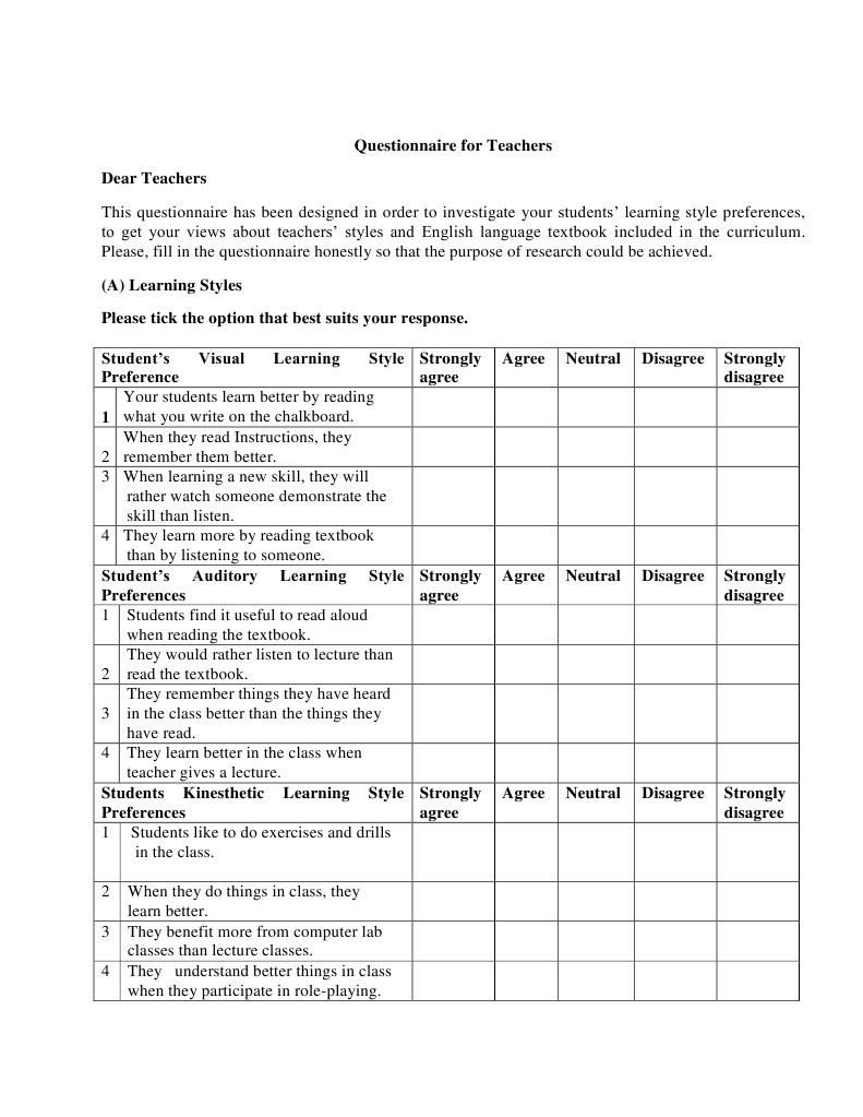 Learning Styles - Questionnaire | PDF | Learning Styles | Reading Comprehension