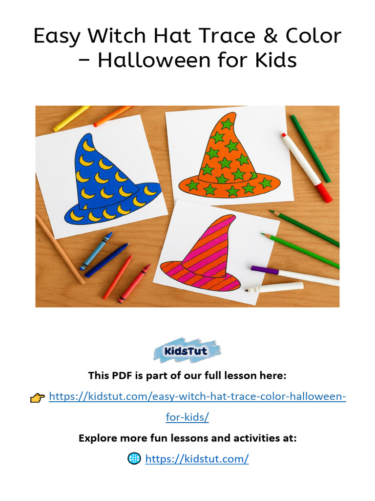 Easy Witch Hat Trace & Color - Halloween For Kids | PDF