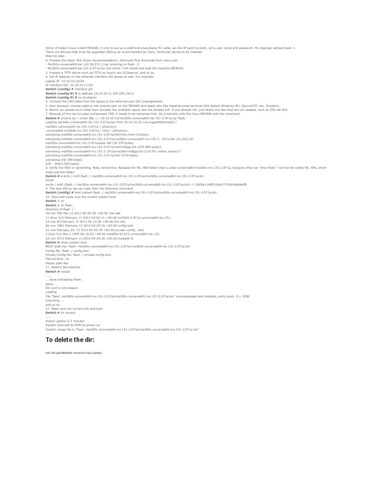 Upgrade IOS in Me3600 | PDF | Network Switch | Command Line Interface