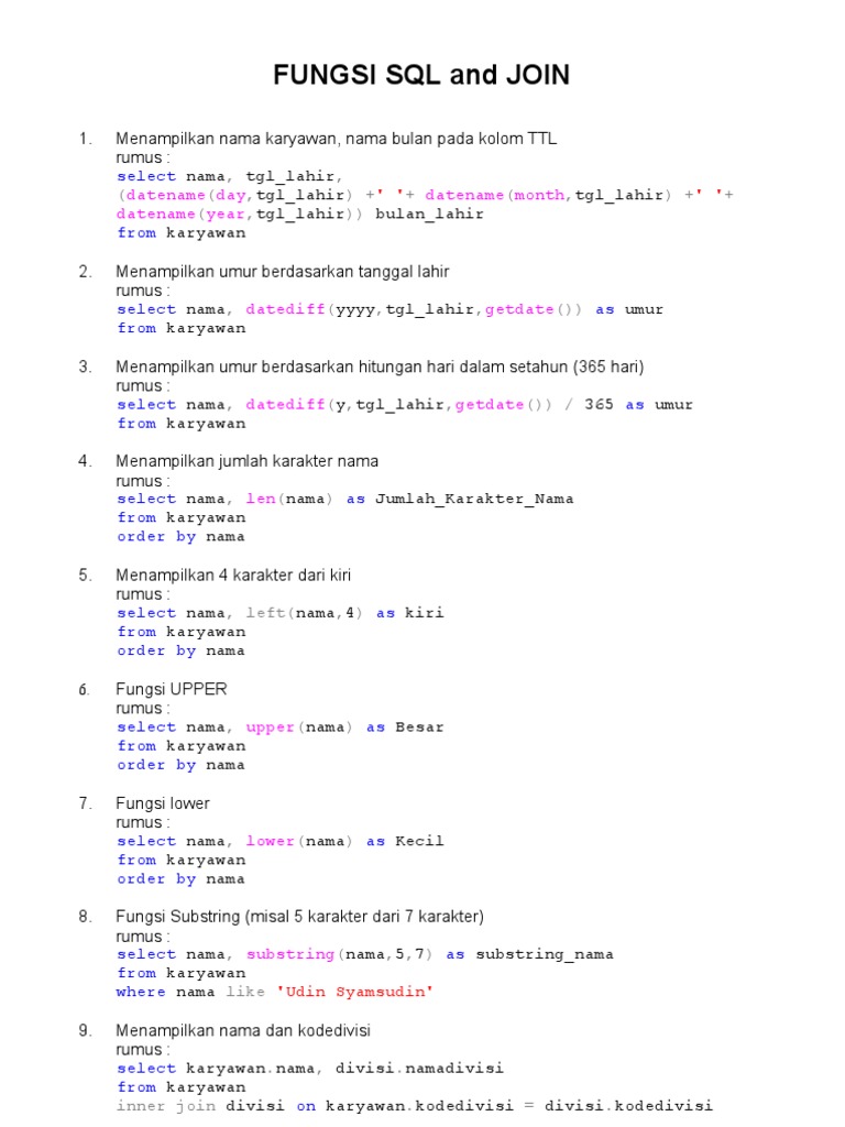 Latihan Fungsi SQL | PDF
