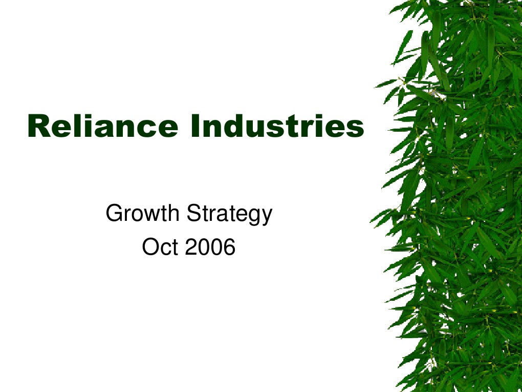 Reliance Industries: Growth Strategy Oct 2006 | PDF | Strategic ...