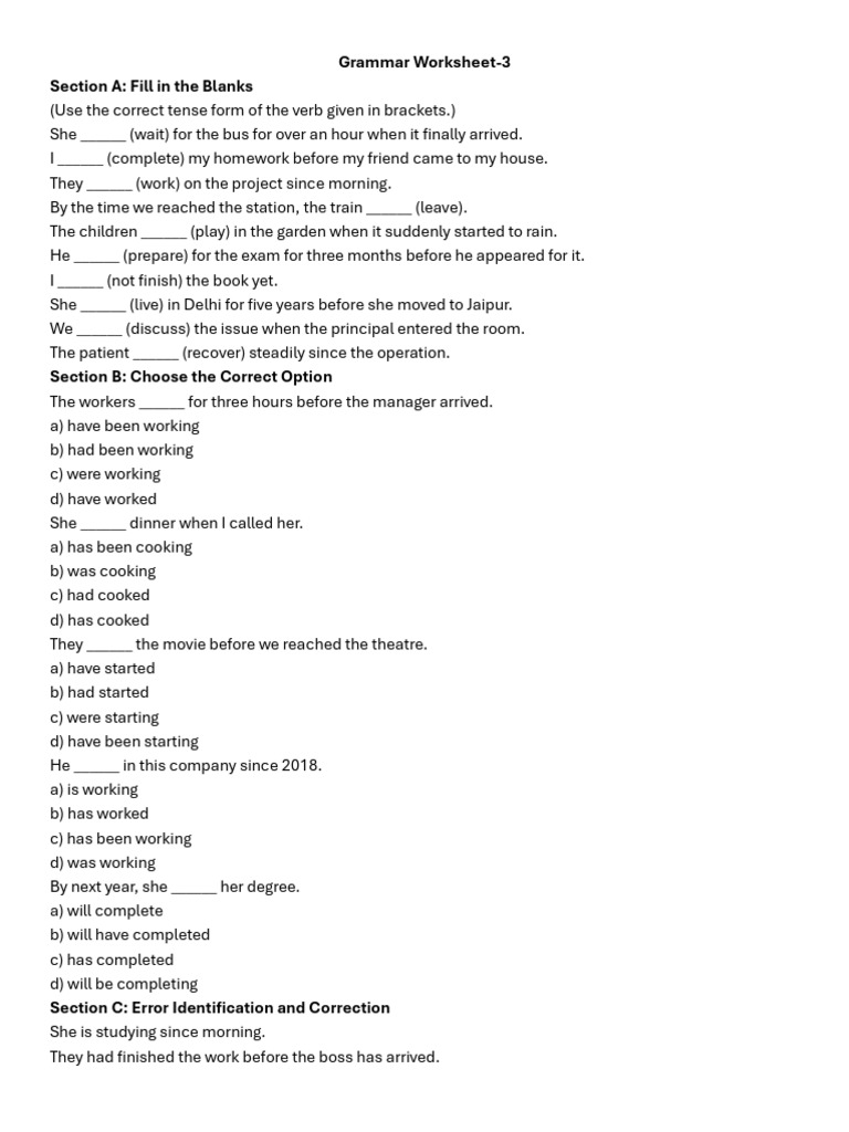 10th Grammar Worksheet 3 | PDF