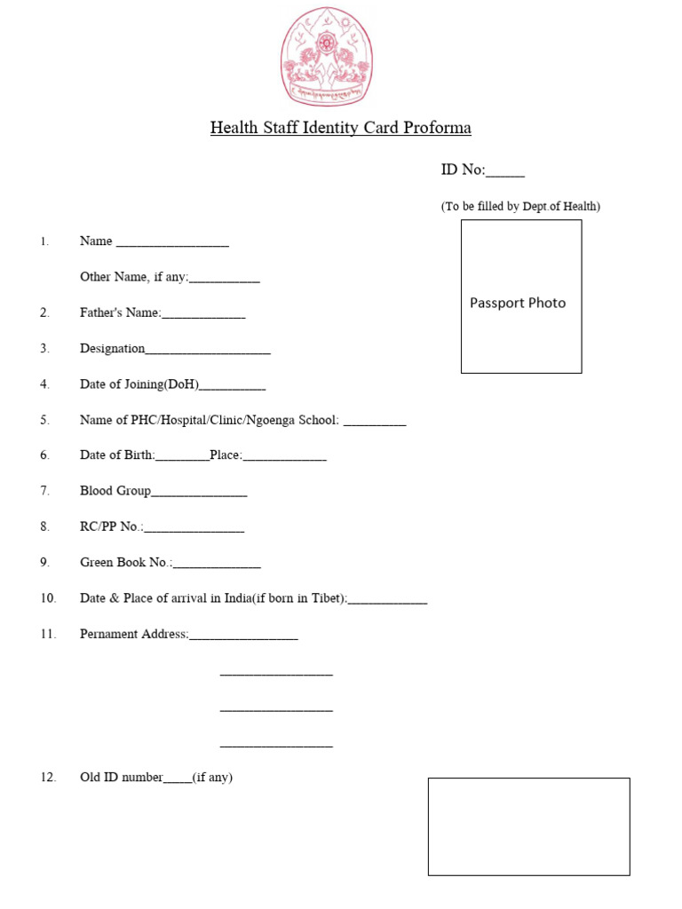 Health Staff Identity Card Proforma | PDF