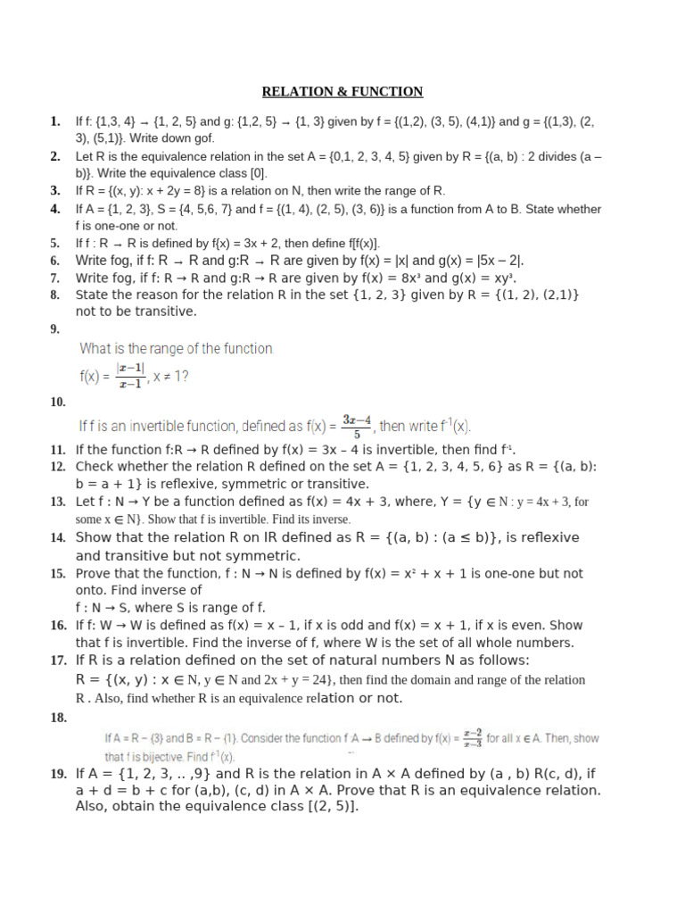 Relation & Function Varieties Q | PDF | Function (Mathematics ...
