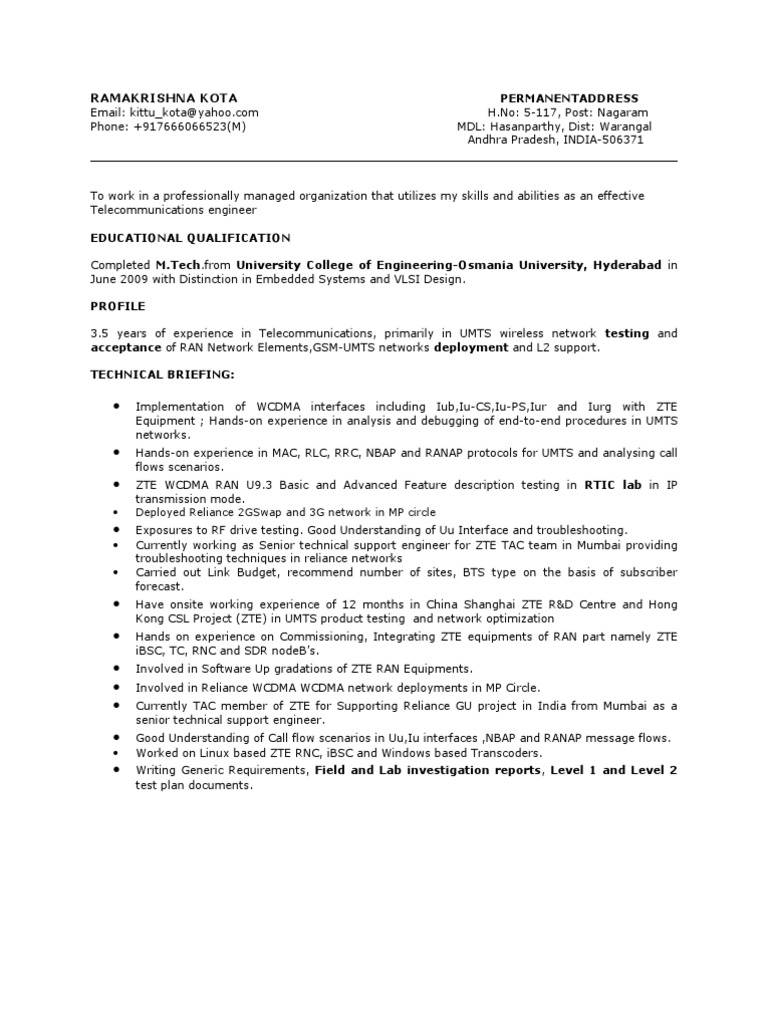 Ramakrishna CV | PDF | Gsm | High Speed Packet Access