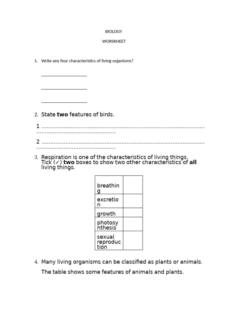 Grade-9 Biology Worksheet | PDF