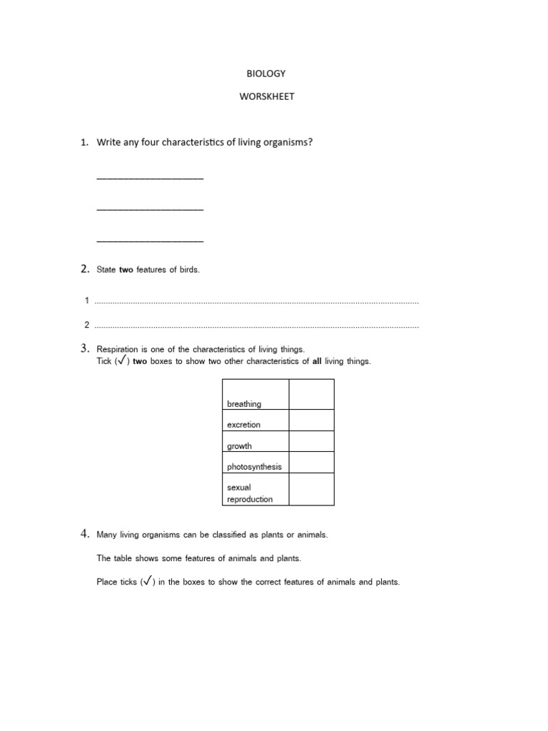 Grade-9 Biology Worksheet | PDF
