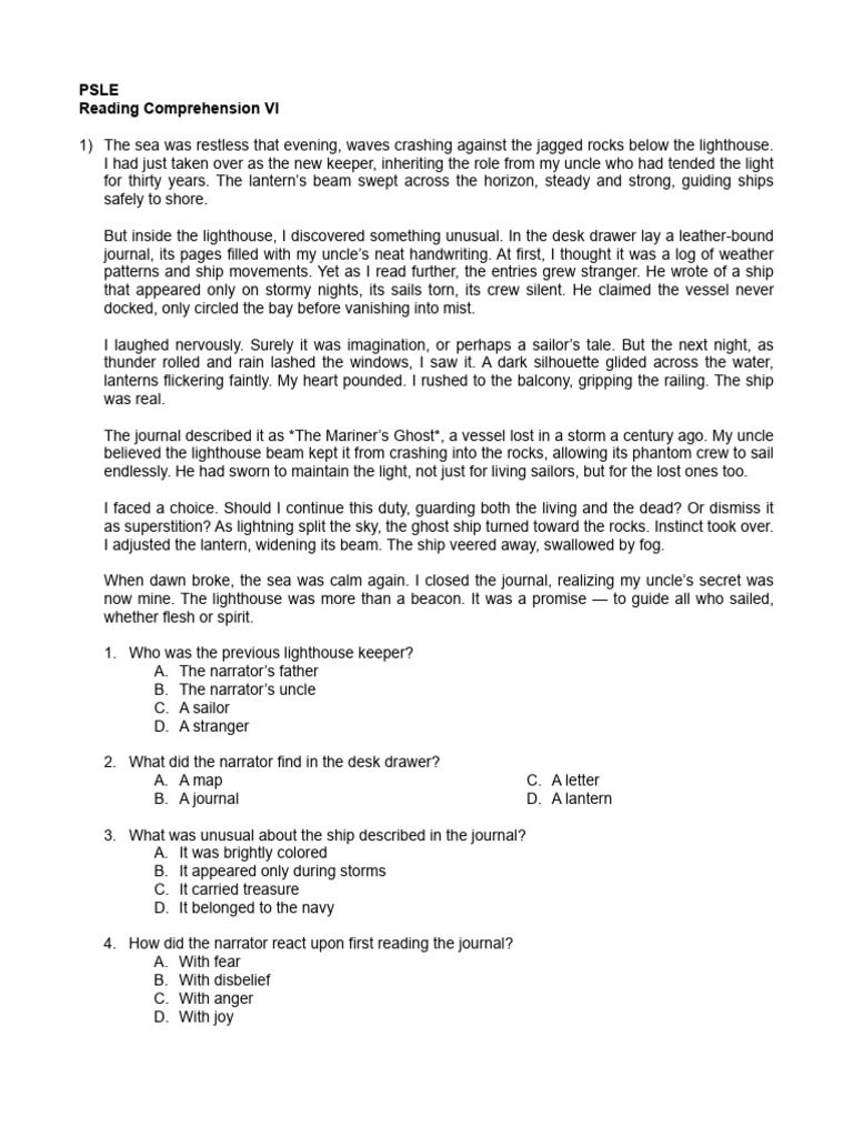 PSLE Reading Comprehension VI | PDF | Ships | Sailor