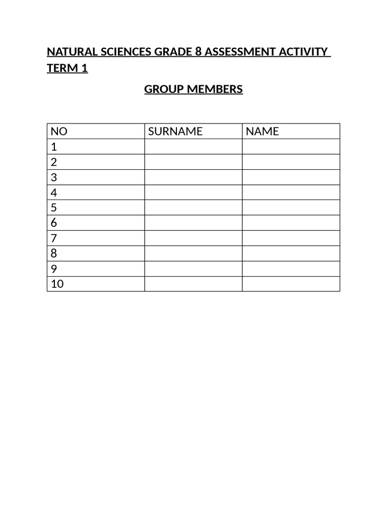 Natural Sciences Grade 8 Assessment Activity - 060509 | PDF | Leaf ...