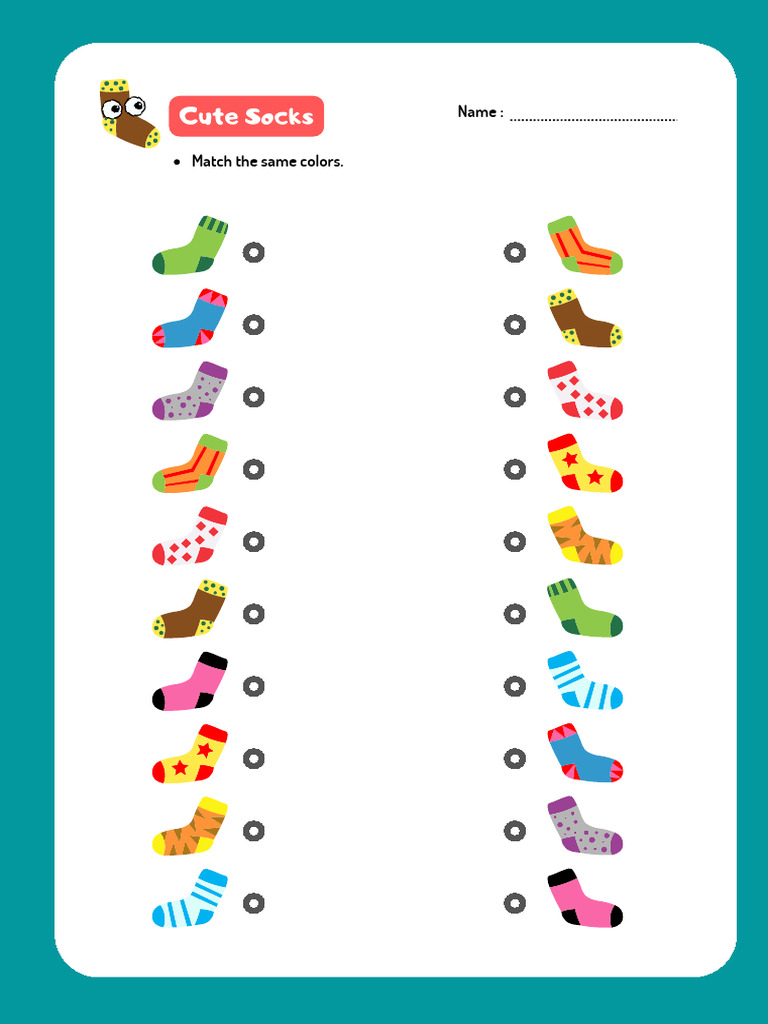 Colorful Socks Matching Activity Worksheet Preschool Increase Attention ...